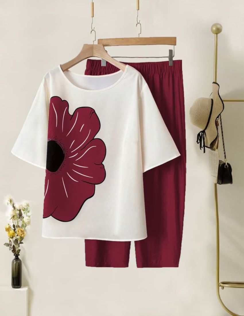 Maroon Flower Top with Bottom Set – Indrani Life