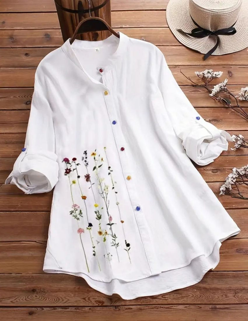 Elegant Floral Button-Up Top - Wildflower Symphony – Indrani Life